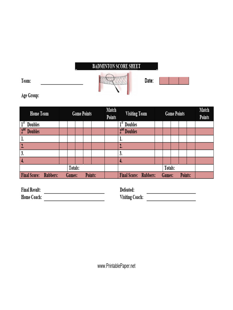 Badminton Score Sheet | PDF