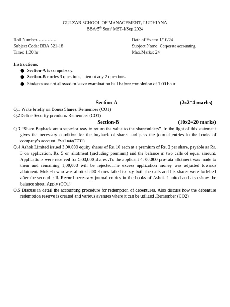 BBA Sample paper (1) (2) | PDF