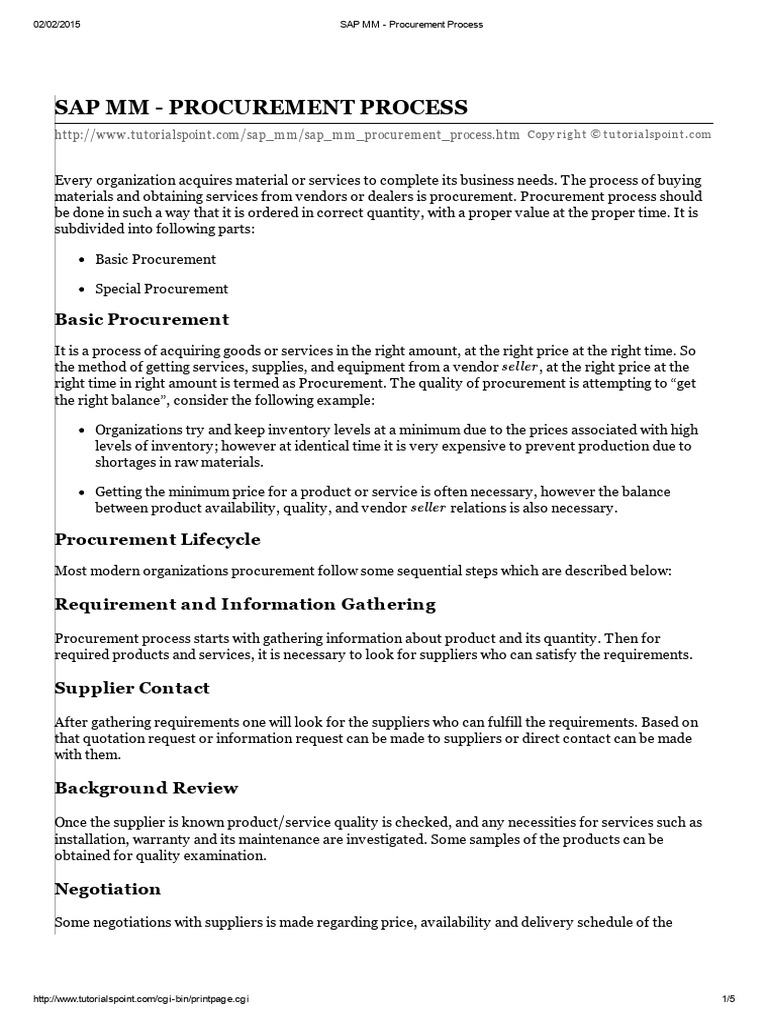 SAP MM - Procurement Process | PDF | Procurement | Goods