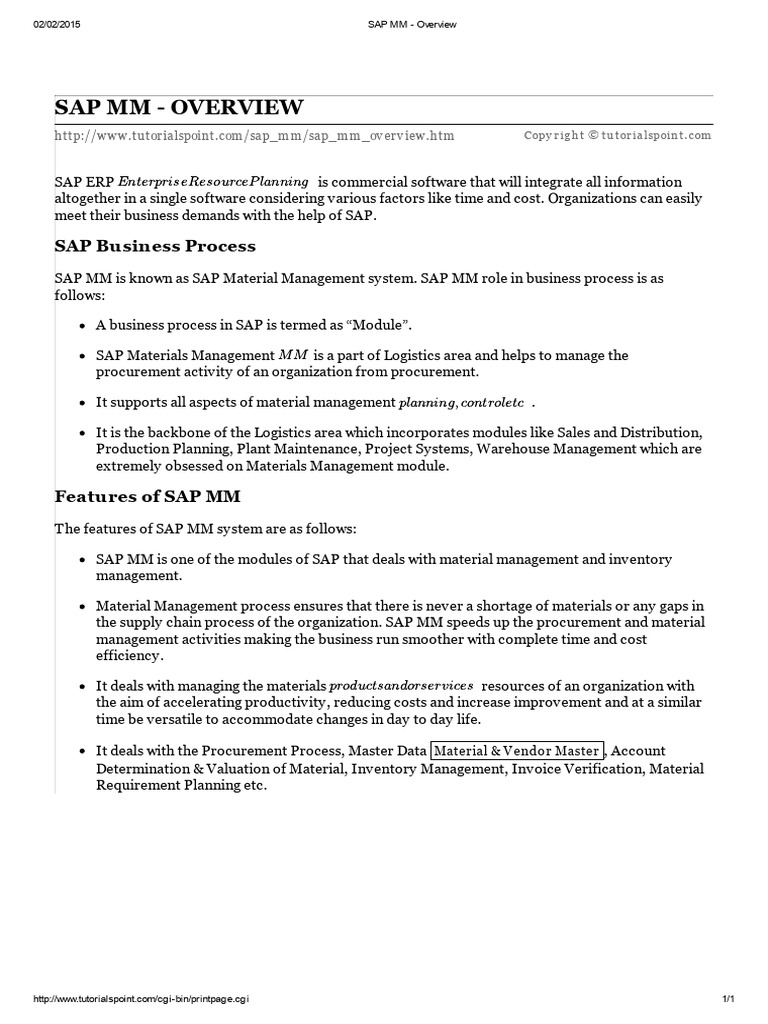 SAP MM - Overview | PDF