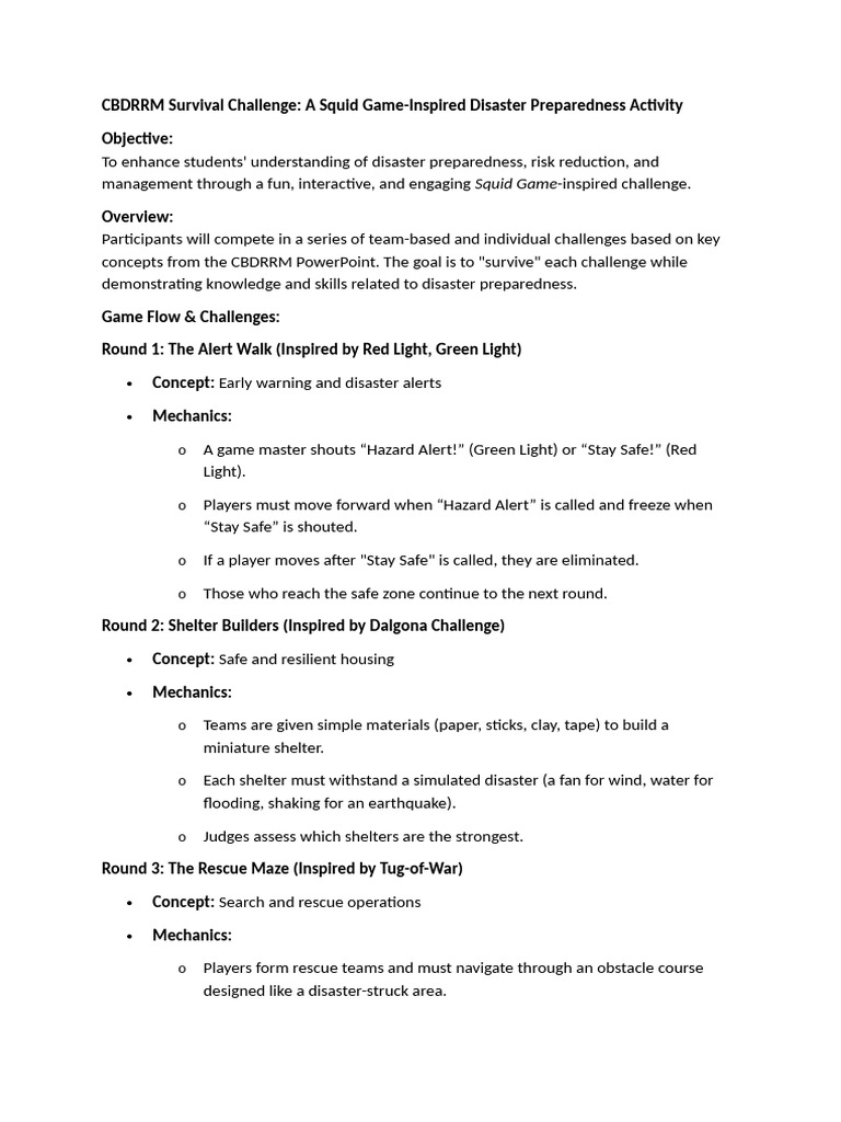 CBDRRM Survival Challenge | PDF | Emergency Management | Disaster Risk ...
