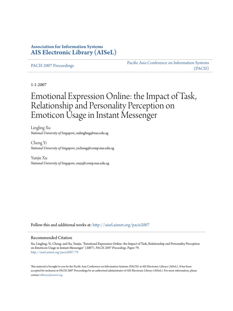 Emotinal Expression Online - The Impact .... | PDF | Extraversion And Introversion | Computer ...
