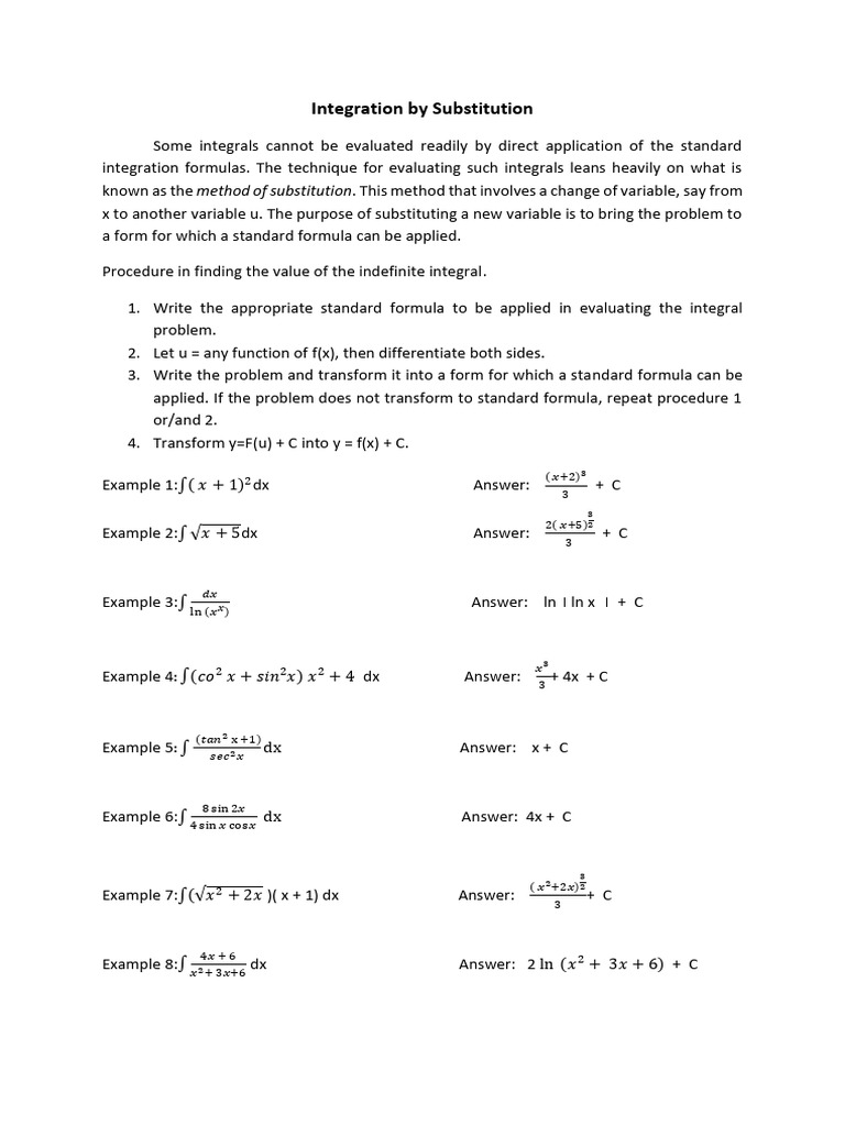 Integration by Substitution | PDF | Integral | Mathematical Relations