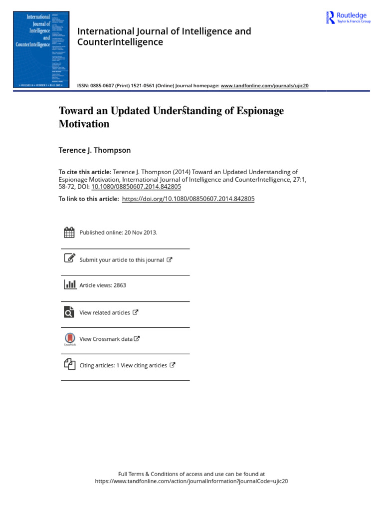 Toward An Updated Understanding of Espionage Motivation | PDF | Cost Of ...