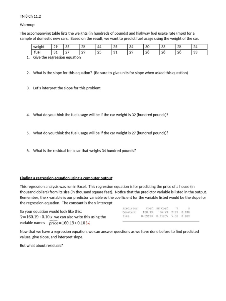 TN 8 Ch 11.2 | PDF | Regression Analysis | Errors And Residuals