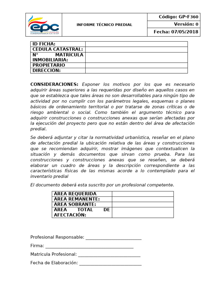 GP-F360 Informe Tecnico Predial | PDF