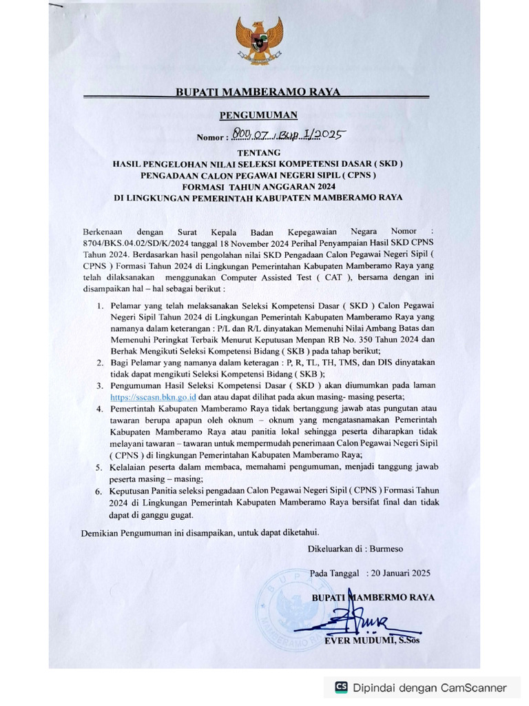 Surat Penguman Hasil SKD Cpns 2024 Dan Hasil SKD | PDF