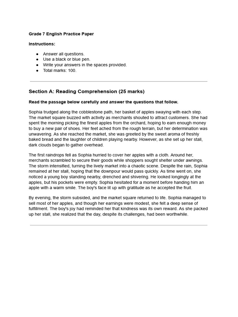 Exam Practice - Grade 7 English | PDF | Linguistics
