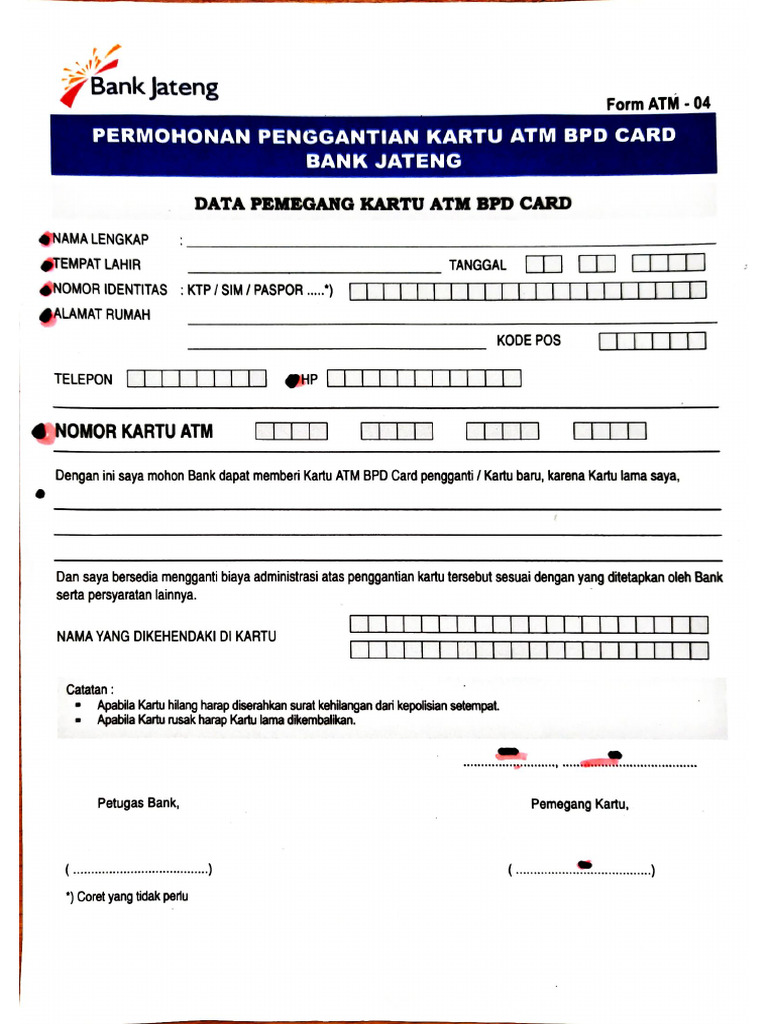 Form Ganti Atm | PDF