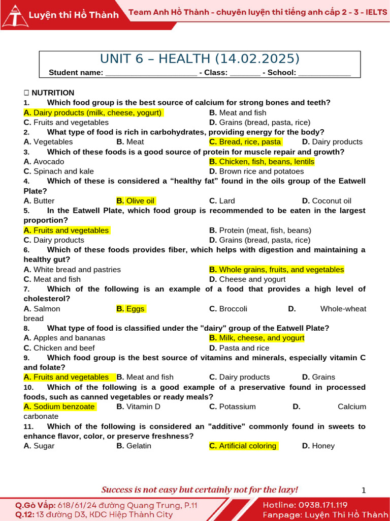 Nutrition and Diet Essentials Quiz | PDF | Foods | Vegetables