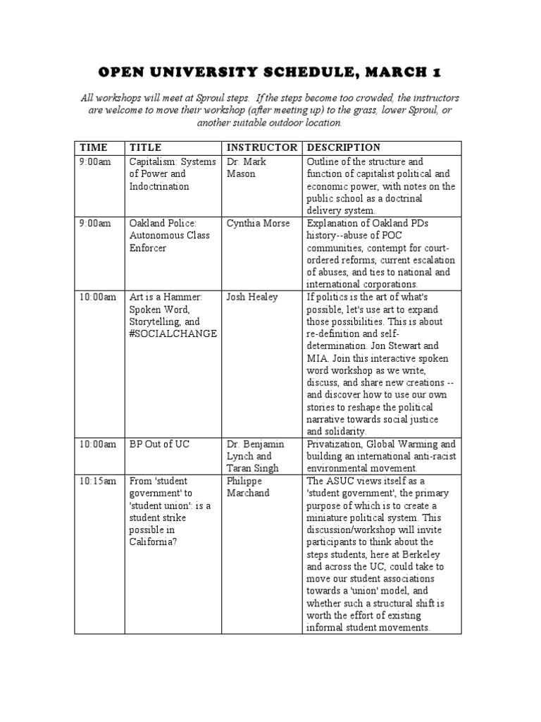 Open University Workshops Schedule March 1 | PDF | Capitalism ...