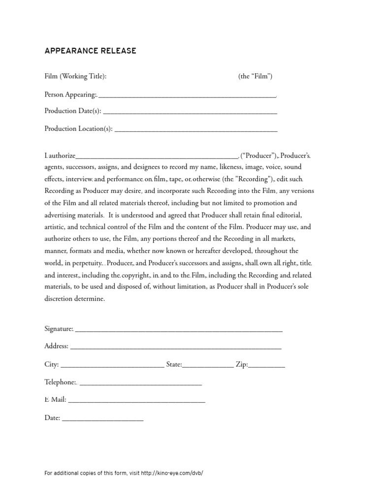 Appearance Release Form | PDF