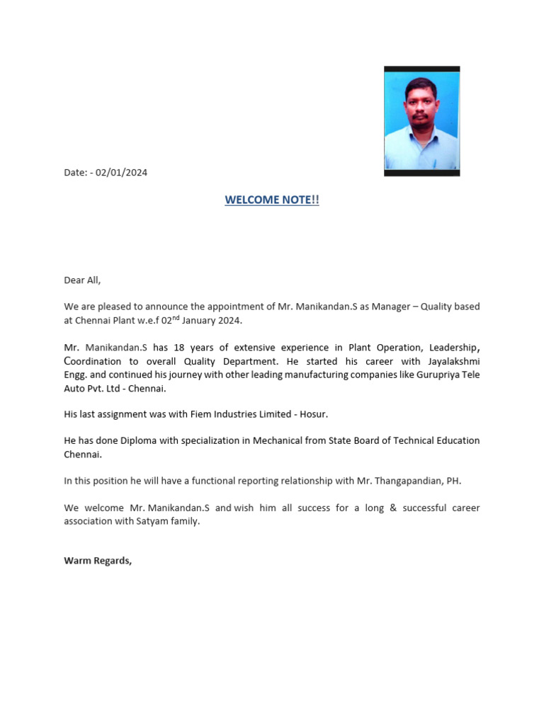 Welcome Note | PDF