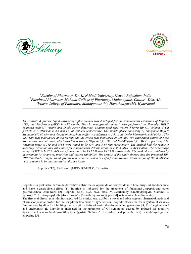 A New Validated Rp Hplc Method For Simul Pdf High Performance Liquid Chromatography