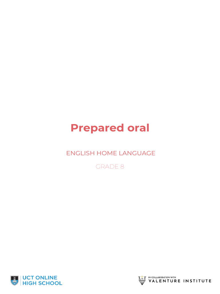 Grade 8 Prepared Speech Guidelines | PDF | Vocabulary | Fluency