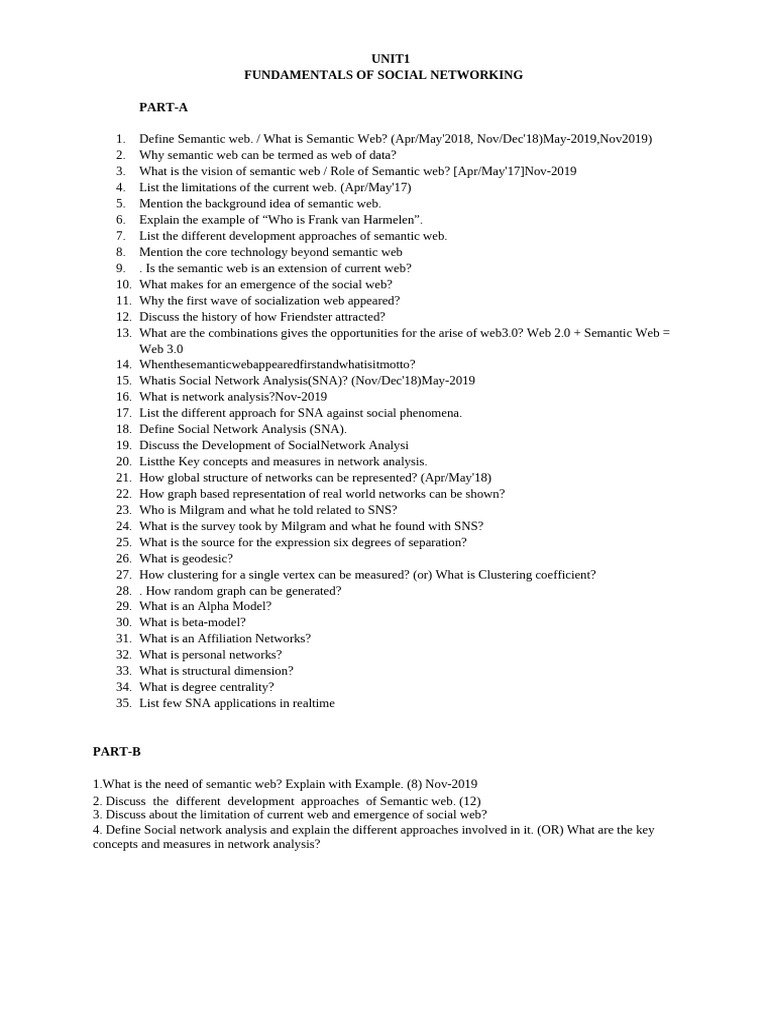 SNS UNIT I QB | PDF | Social Network | Semantic Web