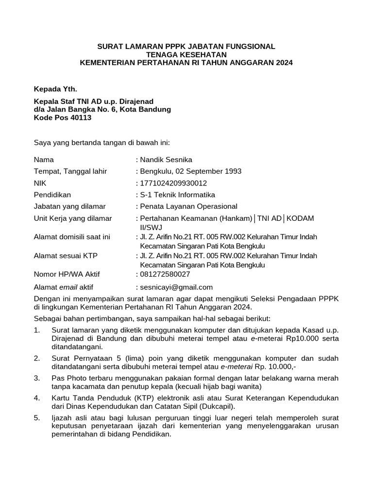 SURAT LAMARAN YUYUN PPPK | PDF