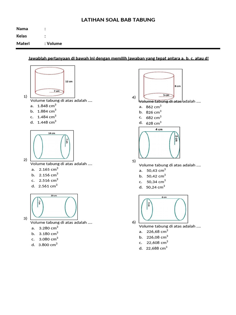 Soal Volume Tabung Level 1 | PDF