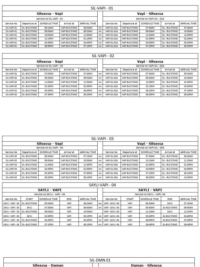 Vapi To Silvassa But Time Table | PDF