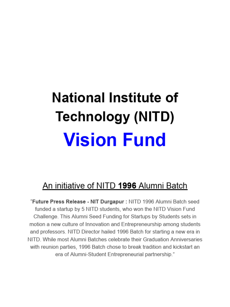 NITD Vision Fund by 1996 Batch-1 | PDF | Startup Company | Small ...