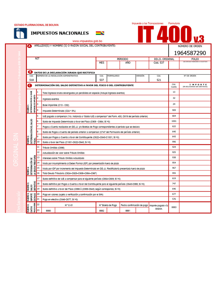 Declaración Jurada Formulario 400 | PDF | Impuestos | Pagos