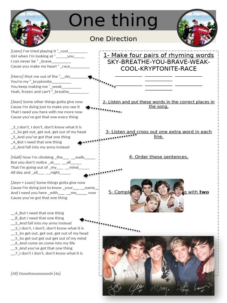 One Direction Song Lyrics Activity | PDF | Sound Recording | Recorded Music