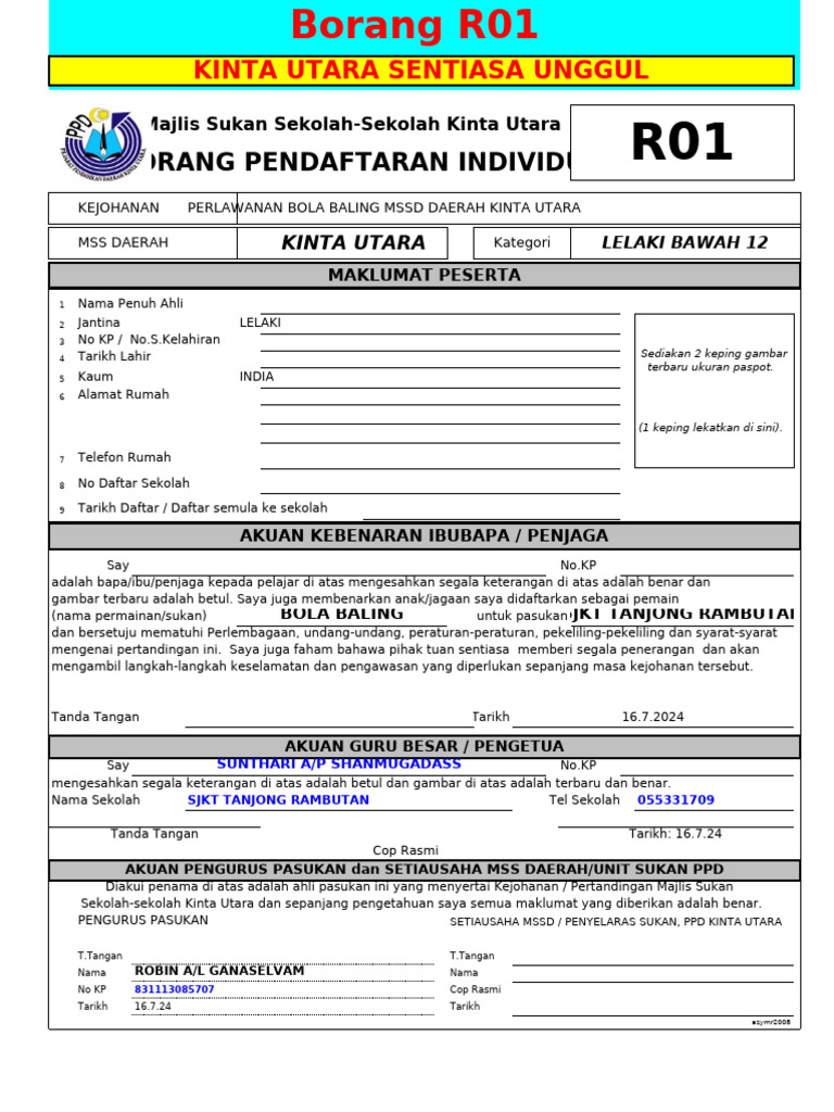 Pendaftaran Pemain Bola Baling Kinta Utara | PDF