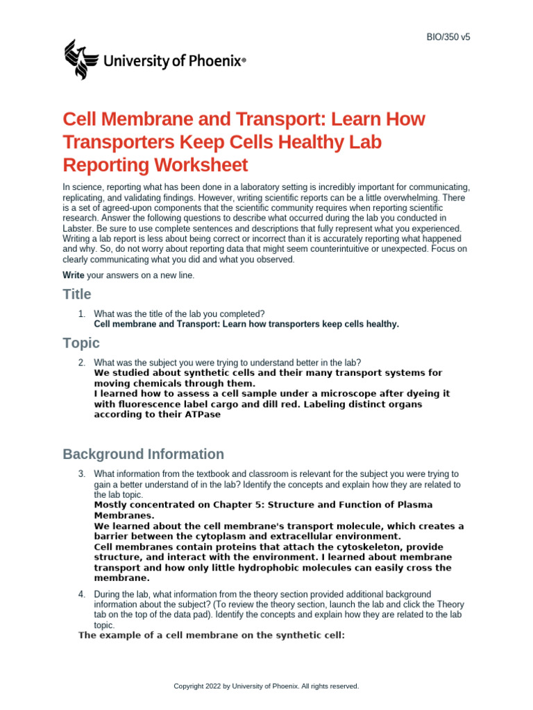 Bio350 v5 Wk3 Cell Membrane Lab Report Observational Copy Copy | PDF ...