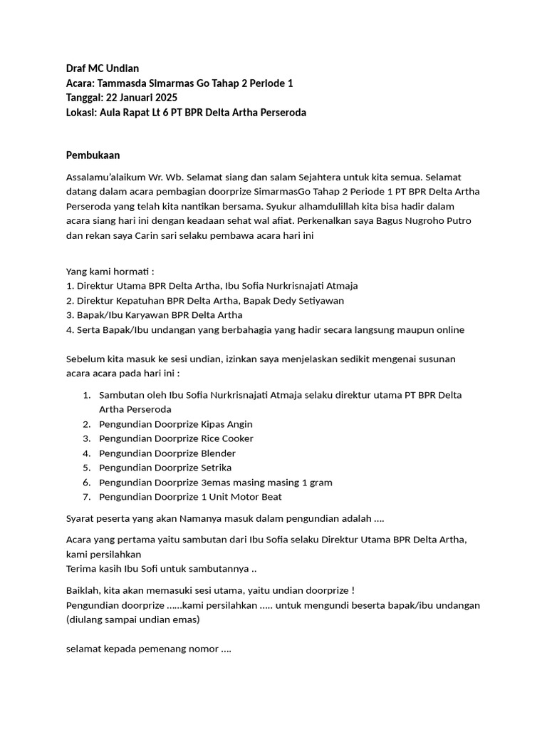 Draf MC Undian | PDF