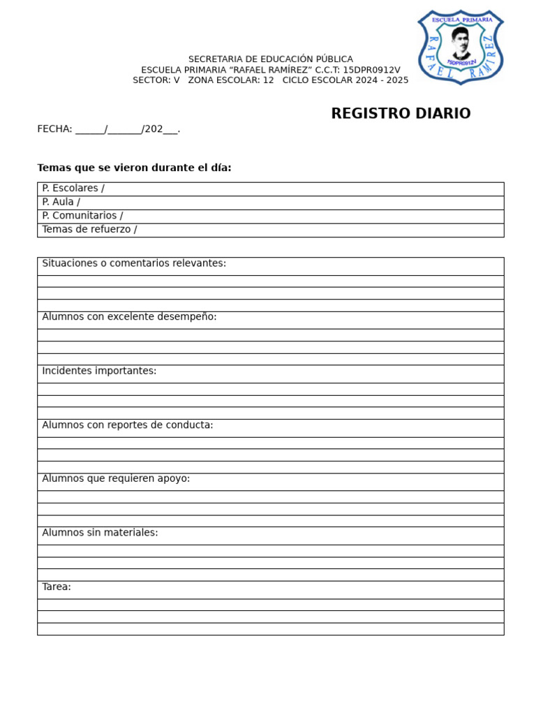 Registro Diario Escolar 2024-2025 | PDF