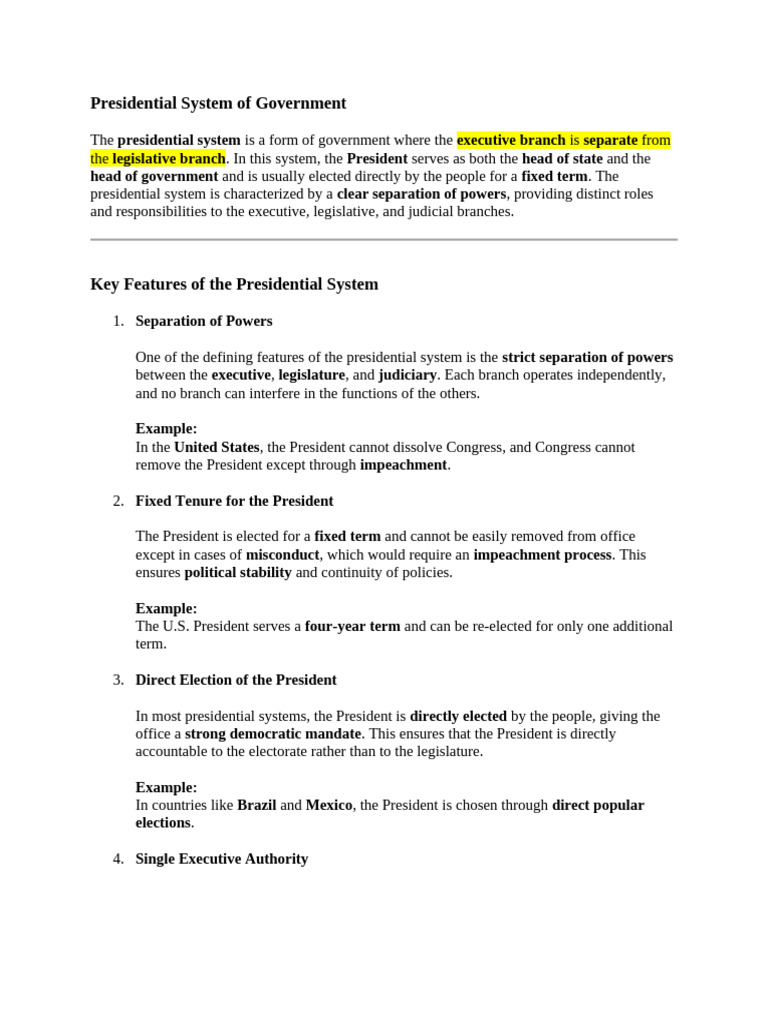 Presidential System of Government | PDF | Presidents Of The United ...