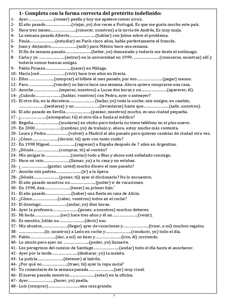 Pretérito Indefinido, Ejercicios | PDF