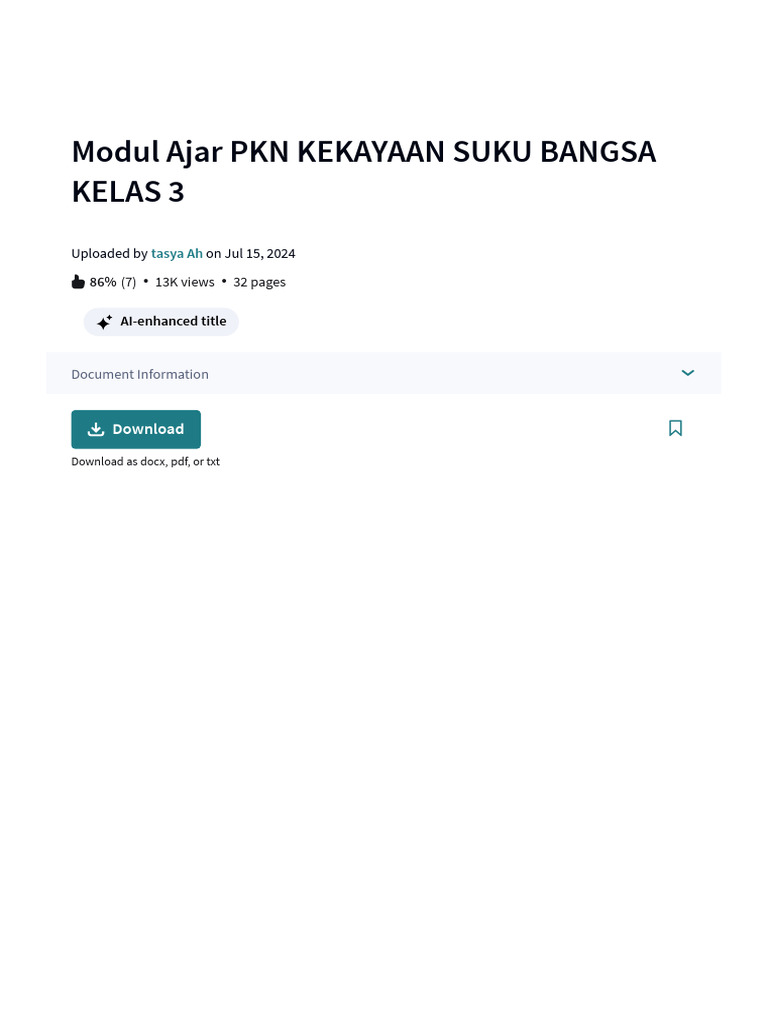 Modul Ajar PKN KEKAYAAN SUKU BANGSA KELAS 3 - PDF - Karier & Perkembangan - Seni & Disiplin ...