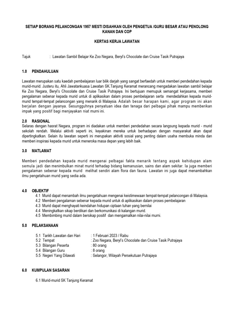 Kertas Kerja Lawatan | PDF