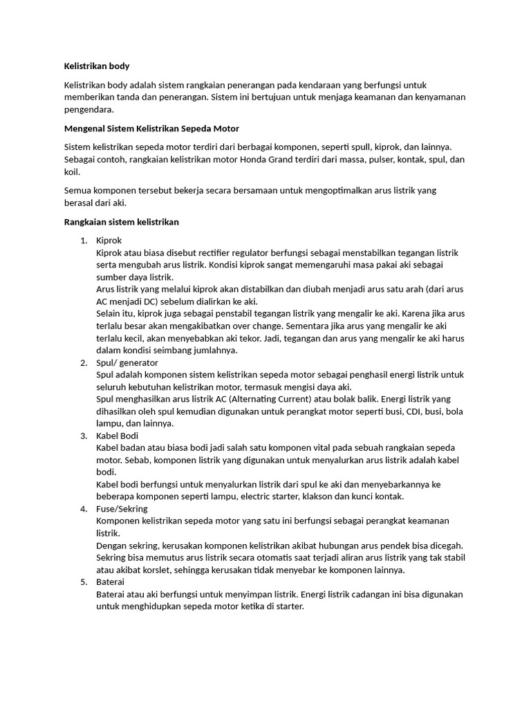 Kelistrikan Body | PDF