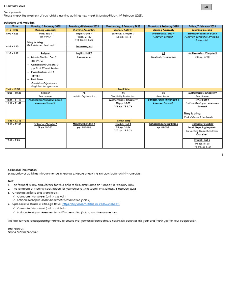 5B Overview - 3-7 February 2025 | PDF