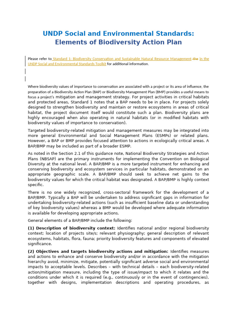 Elements of Biodiversity Action Plan | PDF | Biodiversity | Sustainability