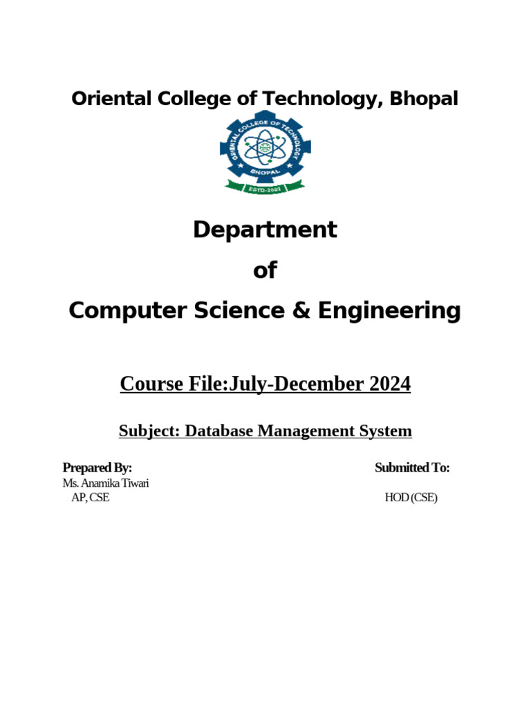 CS-502 DBMS Course File (1) - Anamika Tiwari | PDF | Relational Model | Relational Database