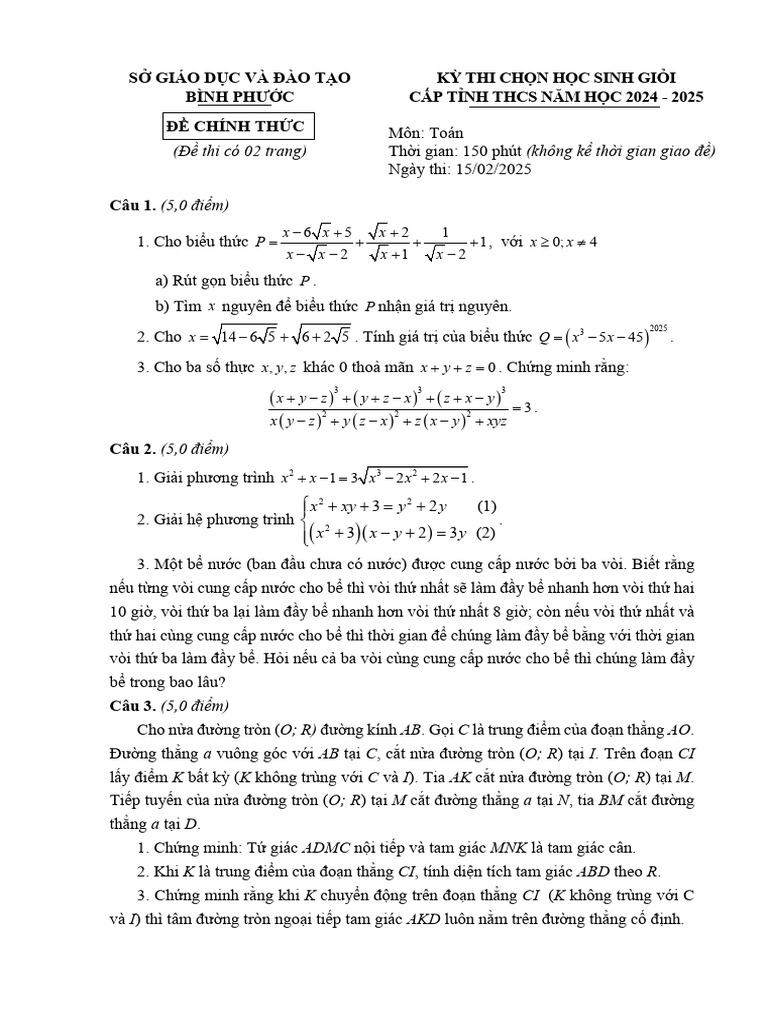 De Chon Hoc Sinh Gioi Tinh Toan Thcs Nam 2024 2025 So GDDT Binh Phuoc | PDF