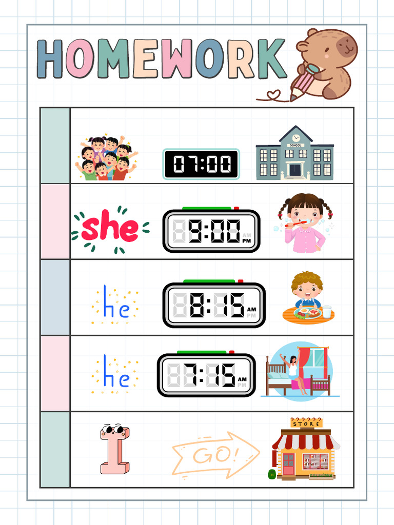 Weekly homework tracker worksheet in pastel colors cute style | PDF