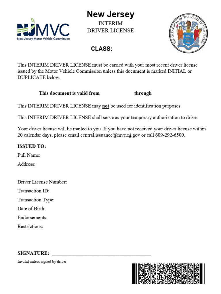 NJ Interim Driver License Information | PDF