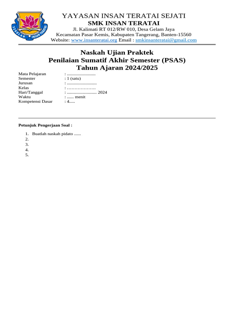 Format Naskah Praktek PSAS Ganjil 2024 - 2025 | PDF