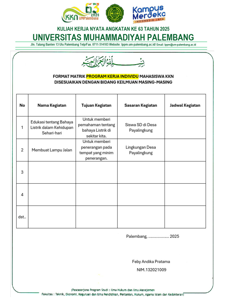 Format Feby - Program - Individu - KKN - 63 - Tahun - 2025 | PDF