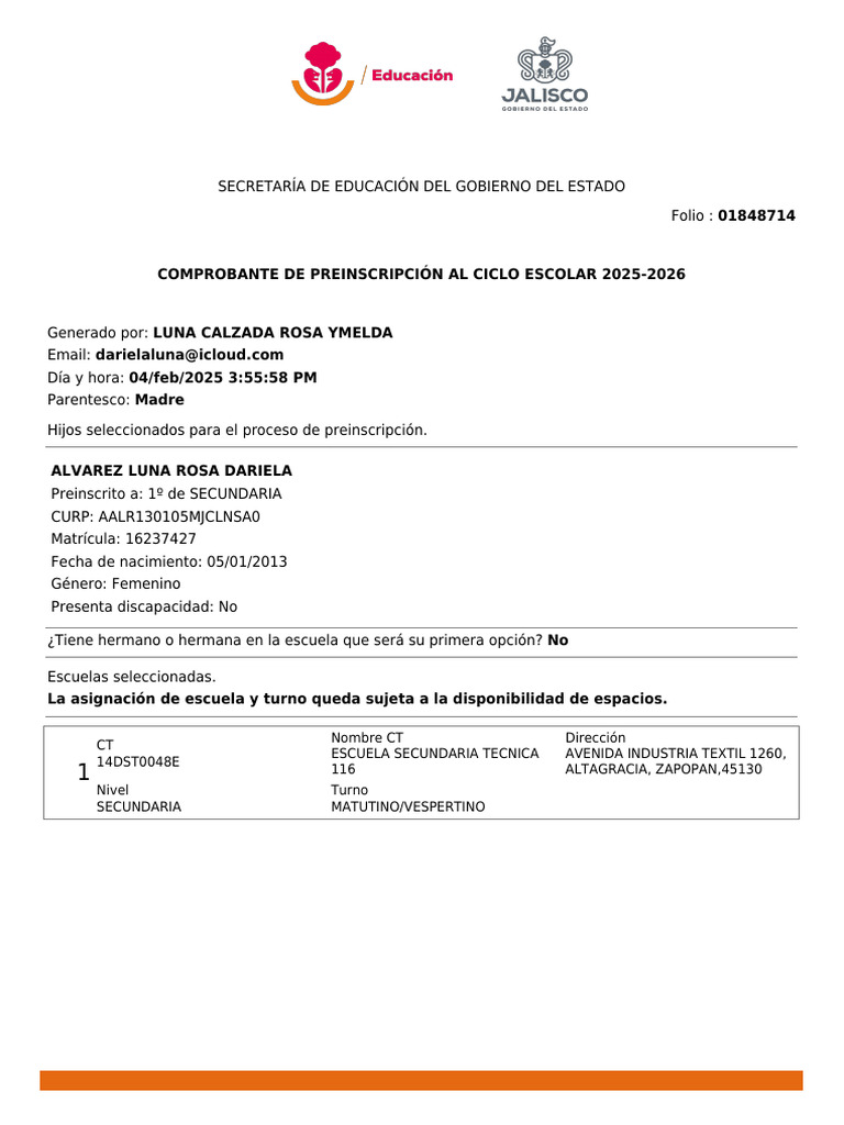 Comprobante Folio 01848714 | PDF