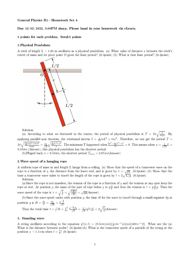Physics B1 Homework Set 4 Solutions | PDF | Waves | Pendulum