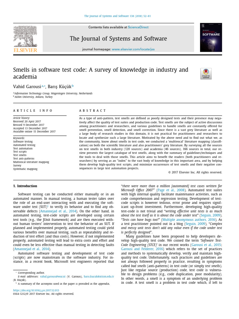 Test Smells in Software Testing Survey | PDF | Unit Testing | Software Bug