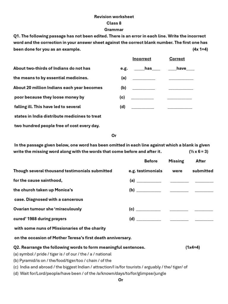 Grammar Worksheet Class 8 Pdf Plants