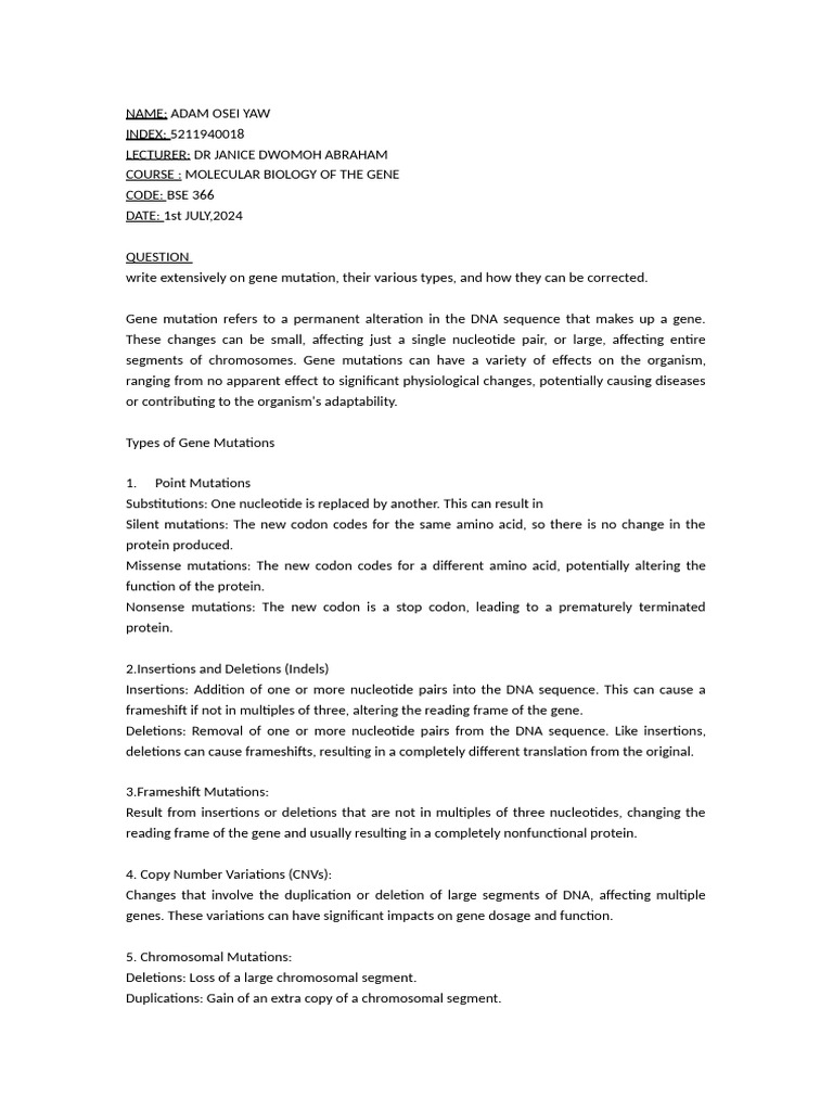 OSEI's Molecular Assignment | PDF | Dna Repair | Dna