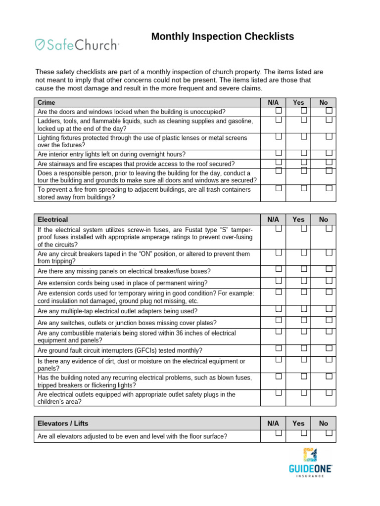 Monthly Inspection Checklist Customizable | PDF | Fuse (Electrical ...