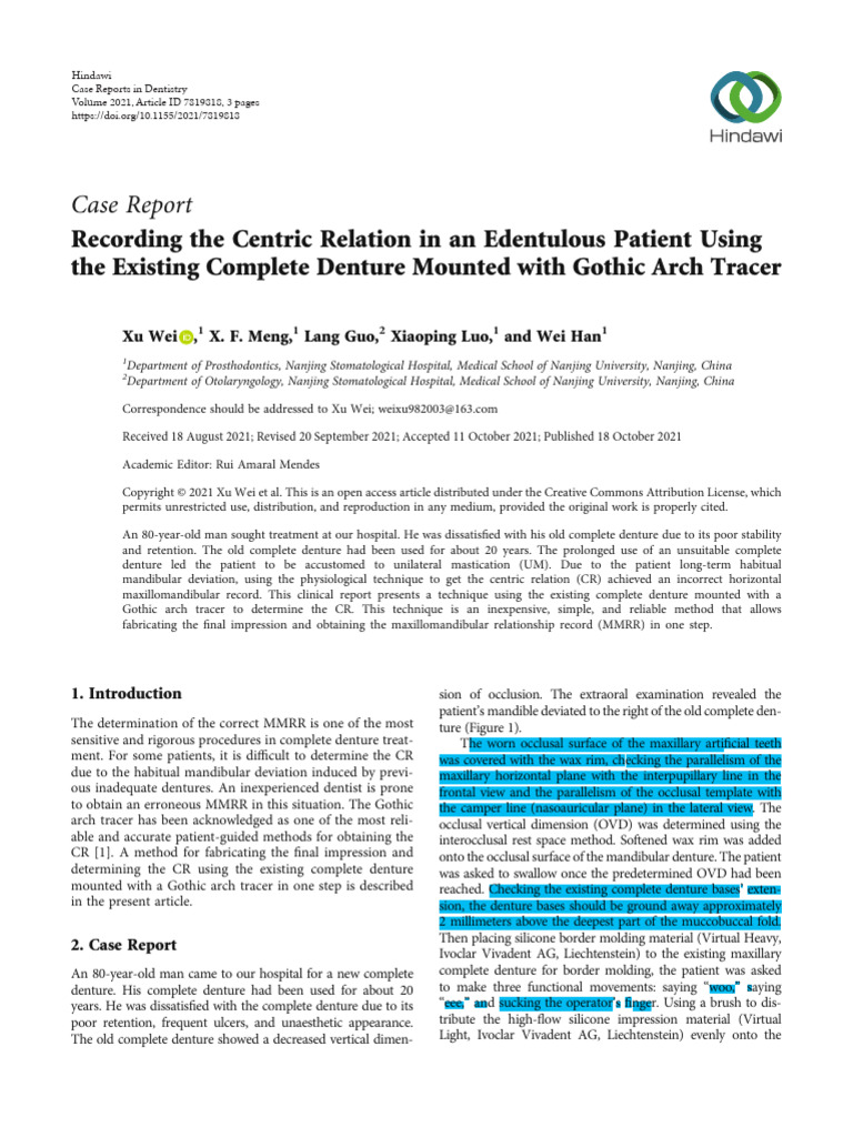 Centric Relation Technique for Edentulous Patients | PDF | Dentures ...